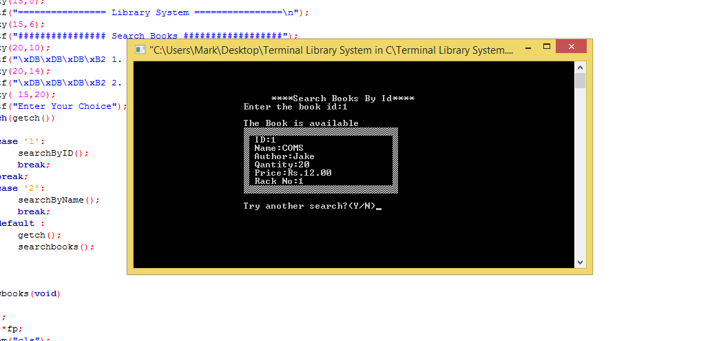 Terminal Library System in C with Source Code | SourceCodester